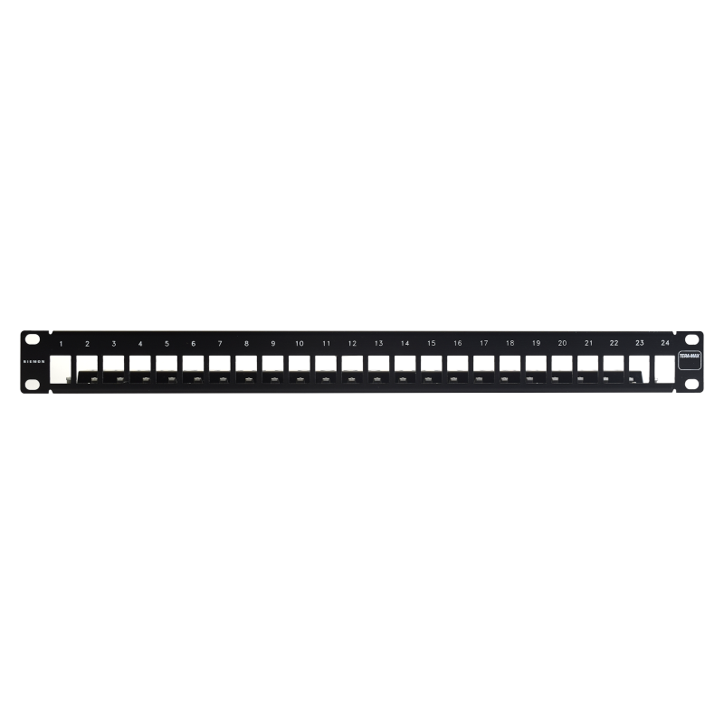 Patch Panel TERA-MAX de 24 Puertos, Modular, Plano, Color Negro, 1UR
